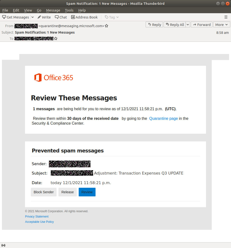 Office 365 “Spam Notification” Phishing Emails Seek to Capture Credentials