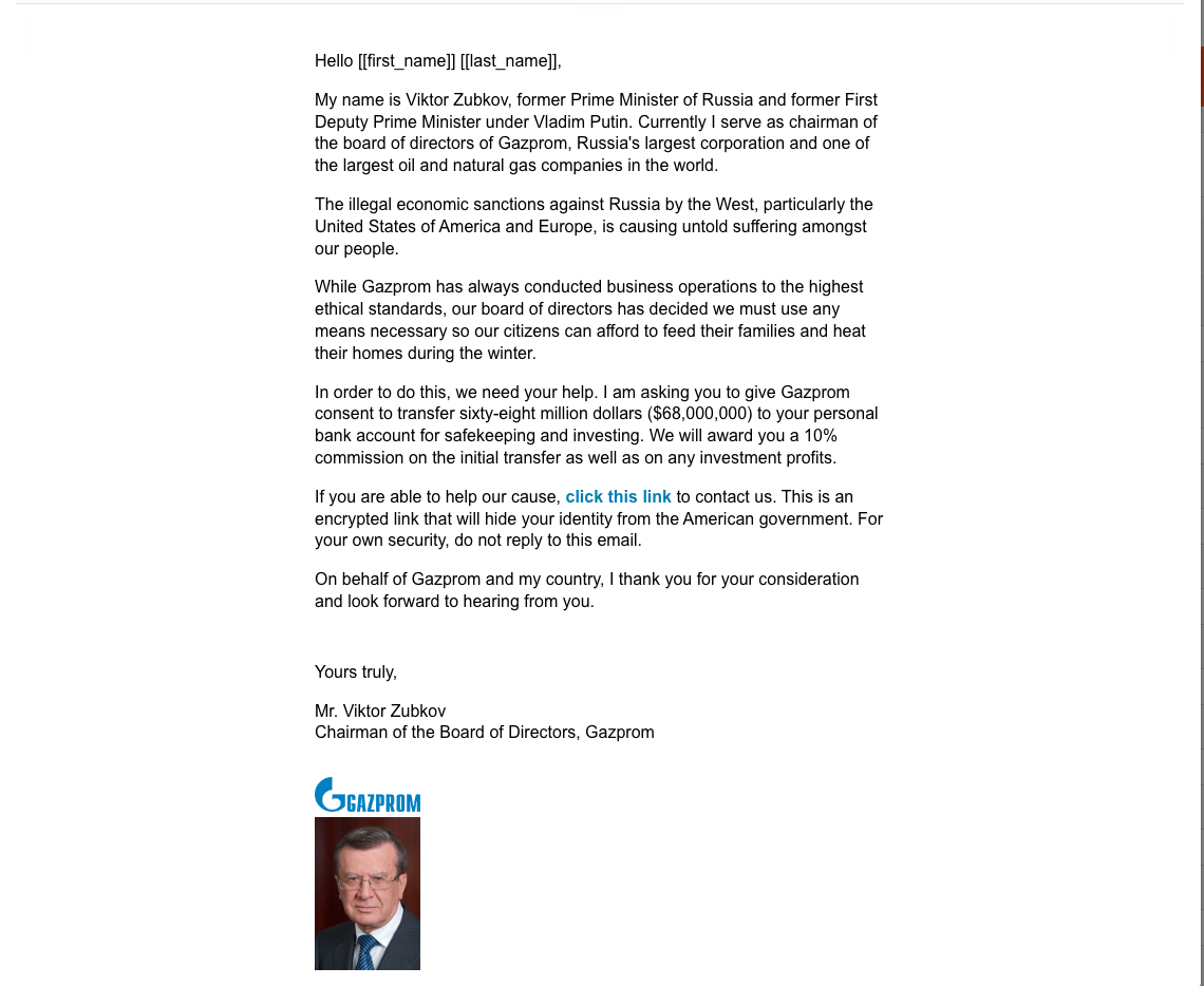 [HEADS UP] The Old "Nigerian Prince Scam" resurfaces as "Russian ...