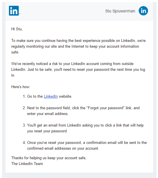 Scam Of The Week: LinkedIn Email Change Your Password