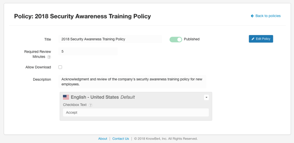 New Policy Feature Added to the KnowBe4 Platform