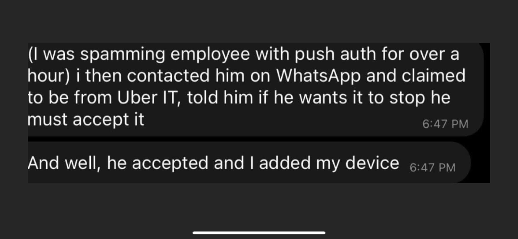 Uber security breach 'looks bad', caused by social engineering