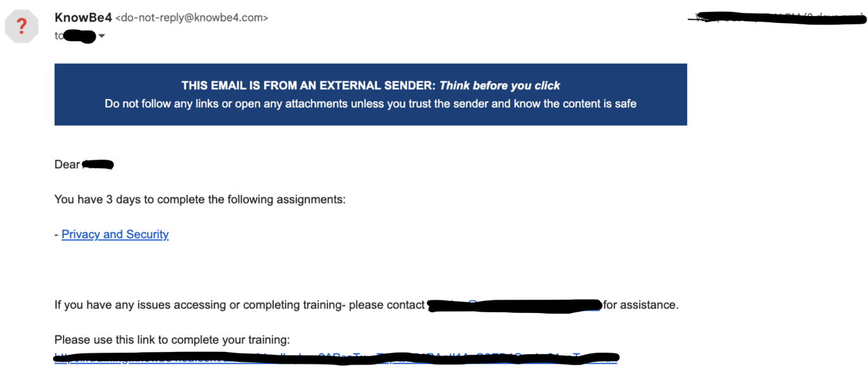 Phishing Alert: Cybercriminals Impersonating KnowBe4 Training Emails