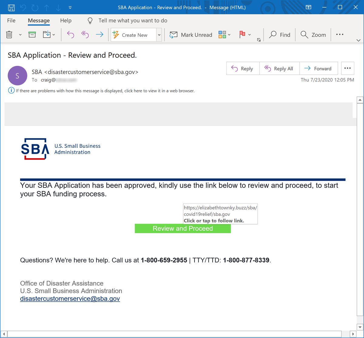FOLLOWUP: Small Business Administration Phishing Campaign