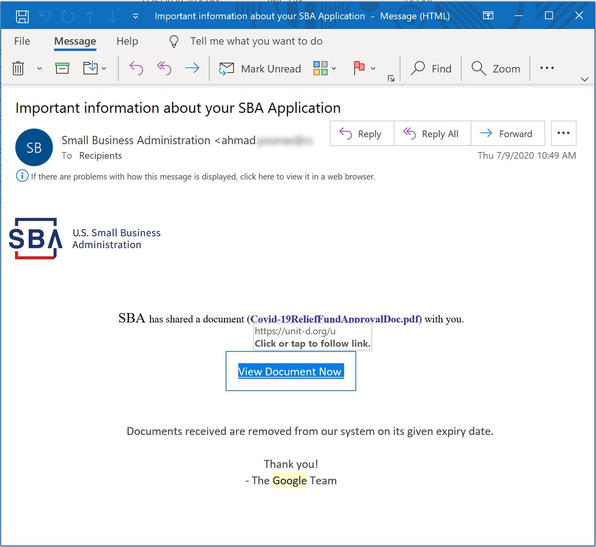 SBA Phishing: Malicious Actors "Return to Roots" in the Hunt for Money