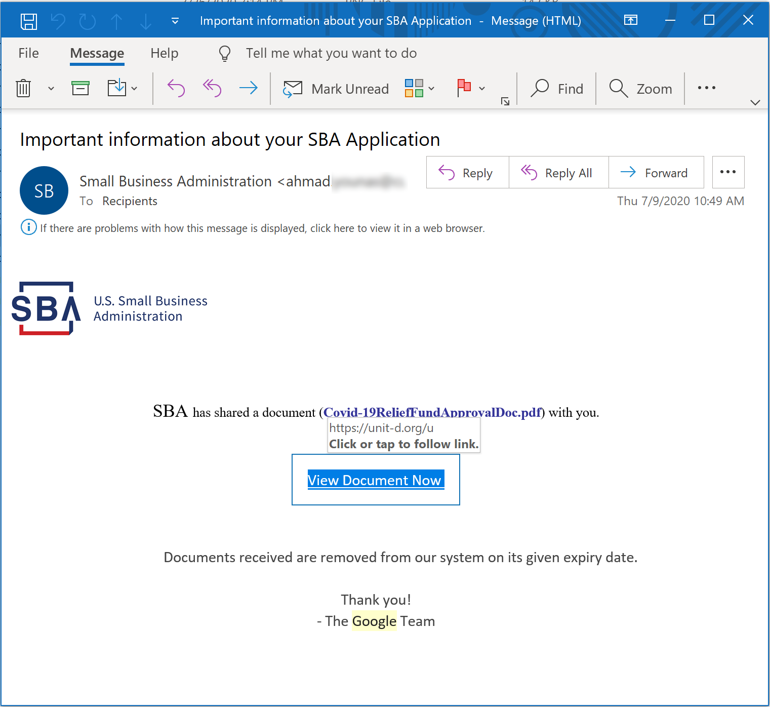 SBA Phishing: Malicious Actors "Return to Roots" in the Hunt for Money