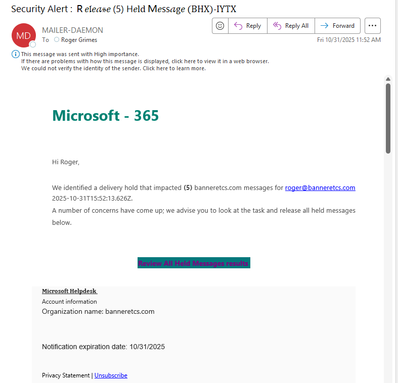 Microsoft Help Desk Phishing Attempt