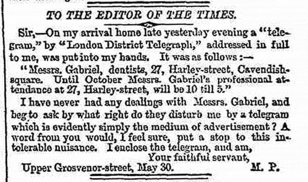 Here is a Spam Message from 1864, as Old as the Victorian Internet